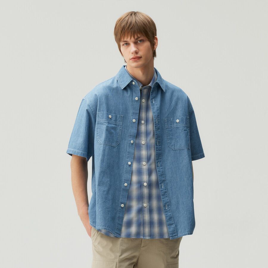 제대로 만든옷 TBH SHOP : 샴브레이오버핏반팔워크셔츠